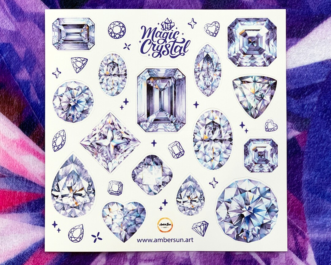 Set of Gemstone Vinyl Stickers, Laptop Stickers, Gem Stickers, Emerald ...