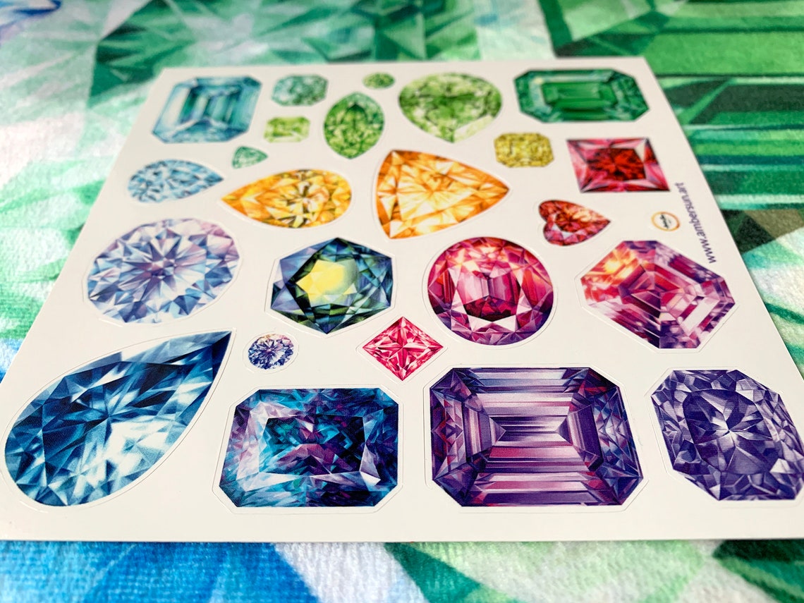 Set of 24 Gemstone Vinyl Stickers, Laptop Stickers, Gem Stickers ...