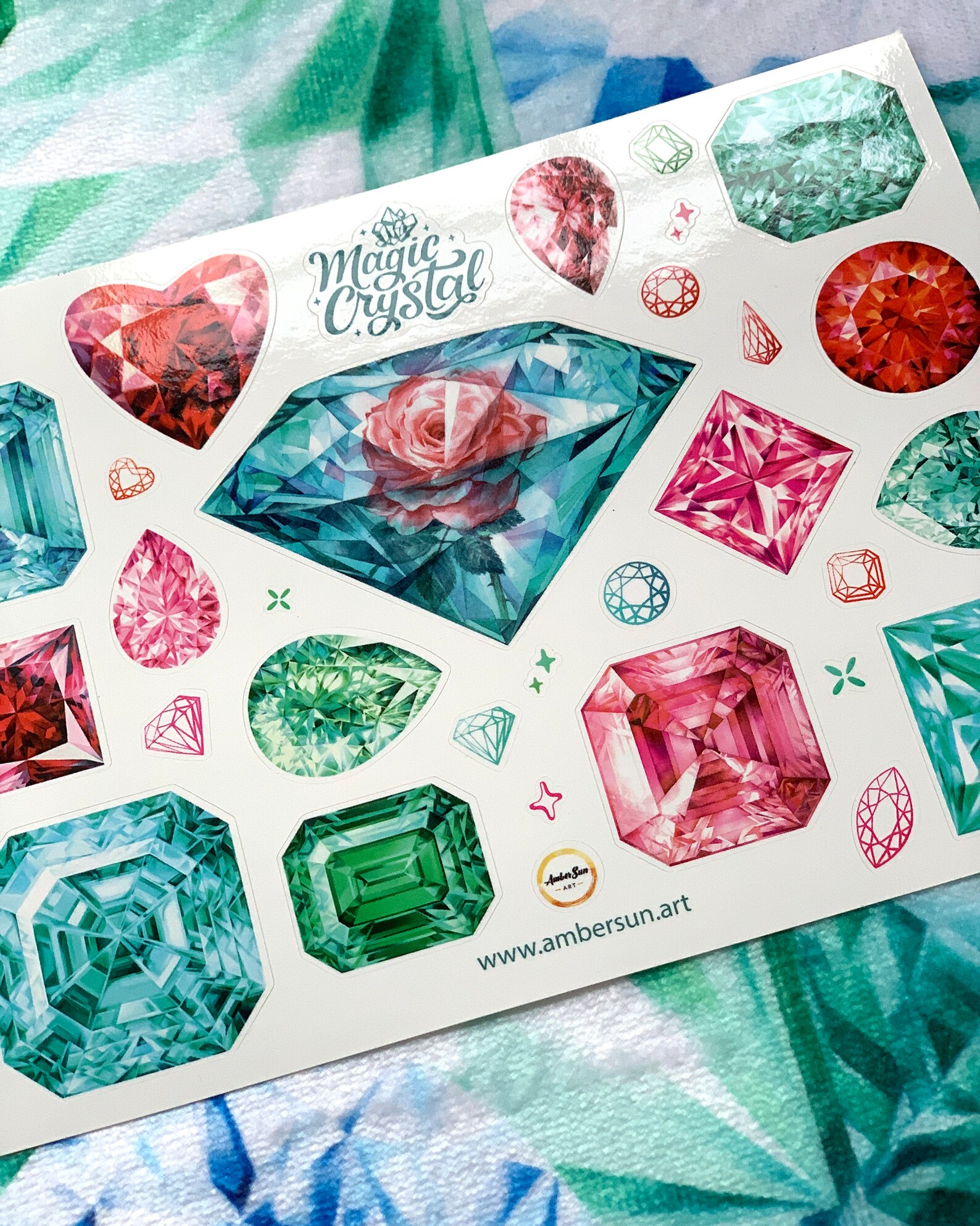 Set of Gemstone Vinyl Stickers, Laptop Stickers, Gem Stickers, Emerald ...