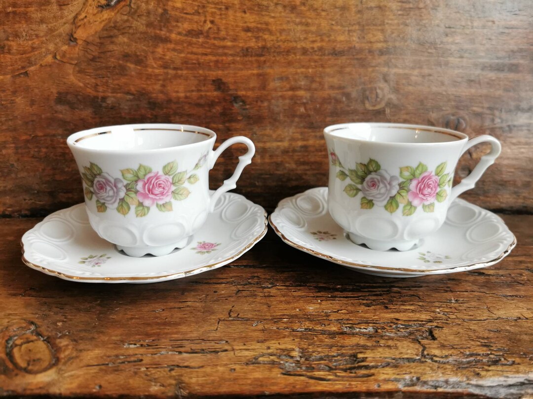 Pair of Vintage Romantic Floral Coffee or Tea Cup, Bavarian Cups and ...