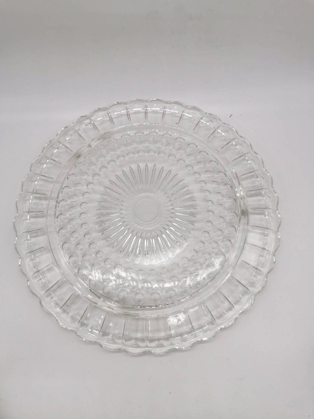 Pretty Pressed Glass Cake Plate, Round Glass Serving Platter - Etsy