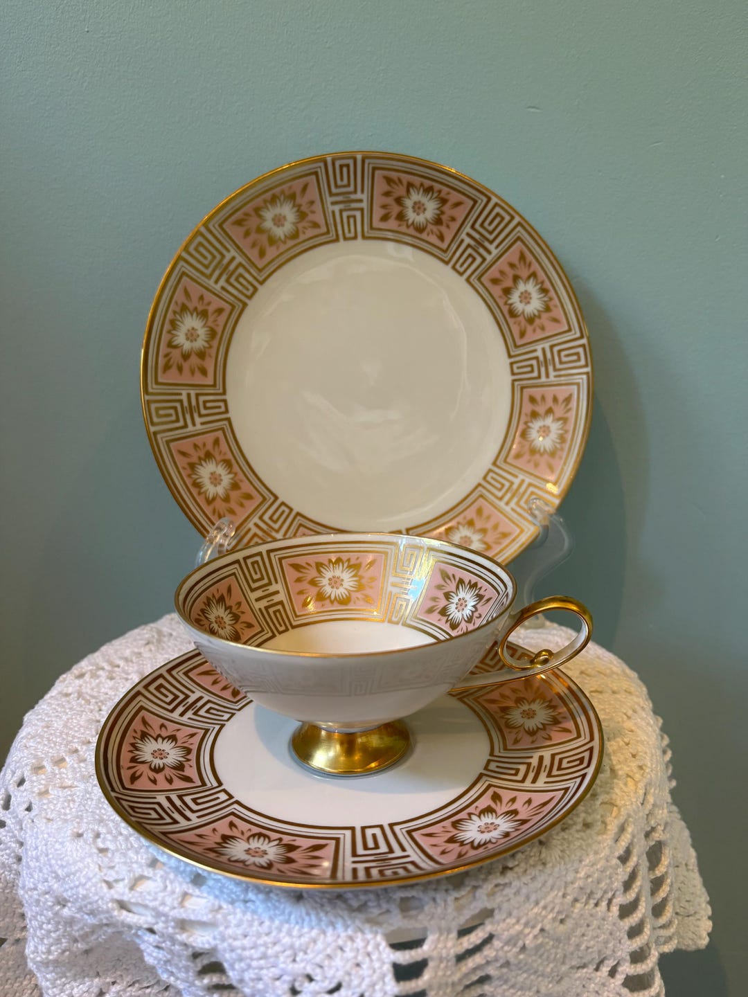 Vintage Kaiser Tea Cup Trio: Pink Floral Geometric Gold China - Etsy