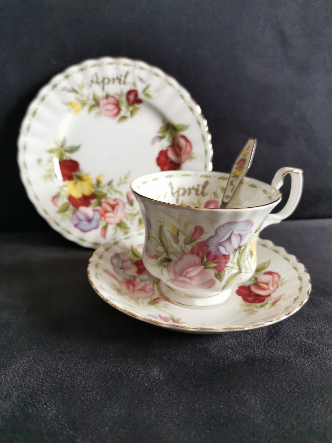 Royal Albert Flower of the Month Series April Large Tea Trio, 4 Piece ...