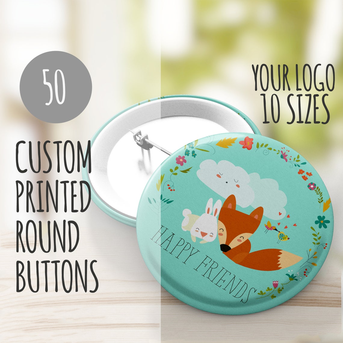50 Custom Pin Buttons Custom Pin Back Buttons Custom Pins | Etsy