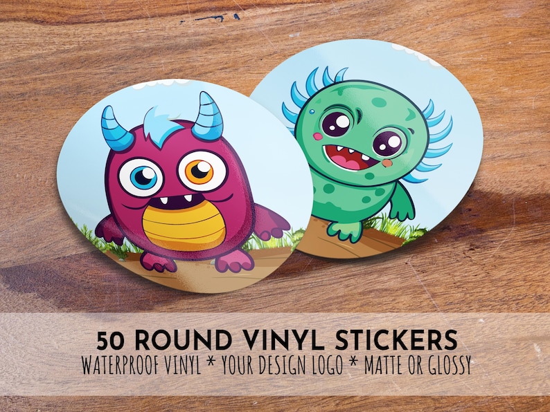 50 Custom Round Vinyl Stickers | Waterproof Logo Decals - Etsy