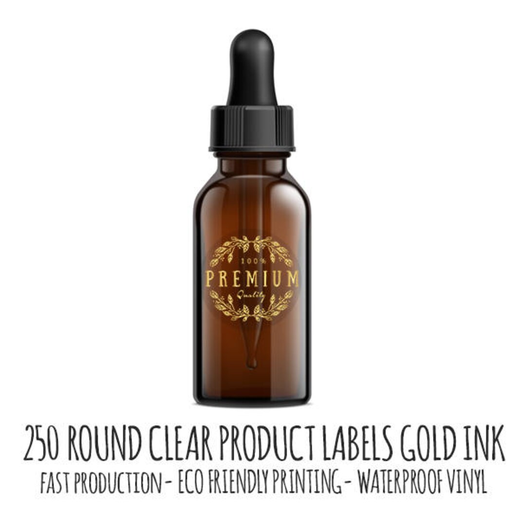 250 Round Gold on Clear Labels, GOLD ink, Sticker Labels clear with ...
