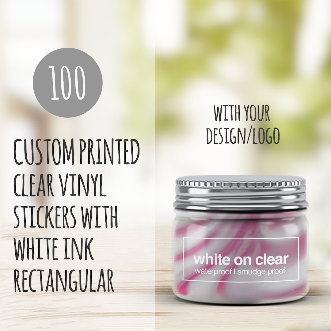 100 Rectangle White Ink on Clear Labels, Personalized Clear Stickers ...