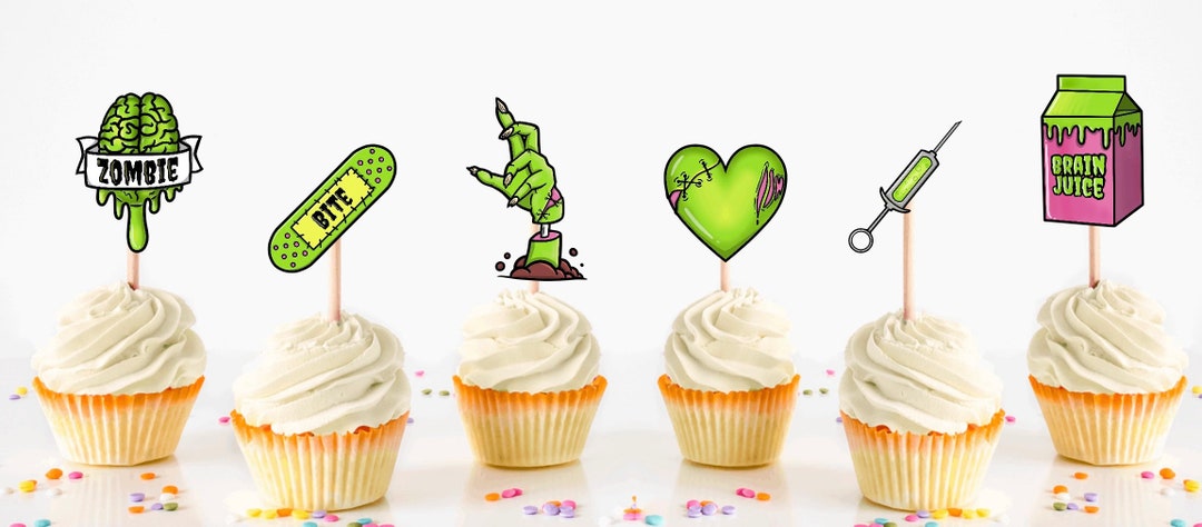 Zombie Themed Cupcake Toppers, Zombie Party Supplies - Etsy