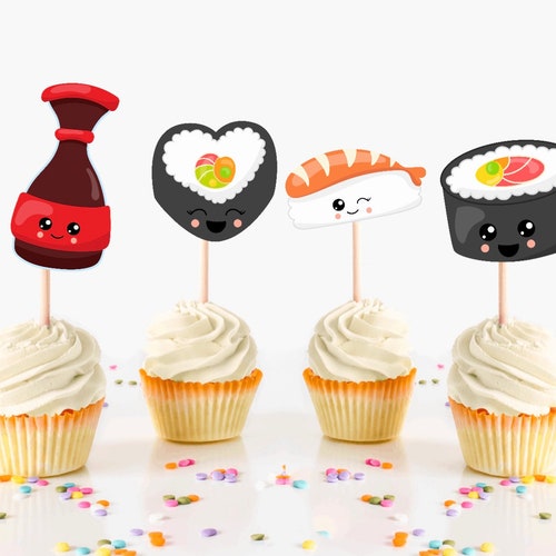 Sushi Cupcake Toppers Sushi Party Supplies Japanese Party - Etsy