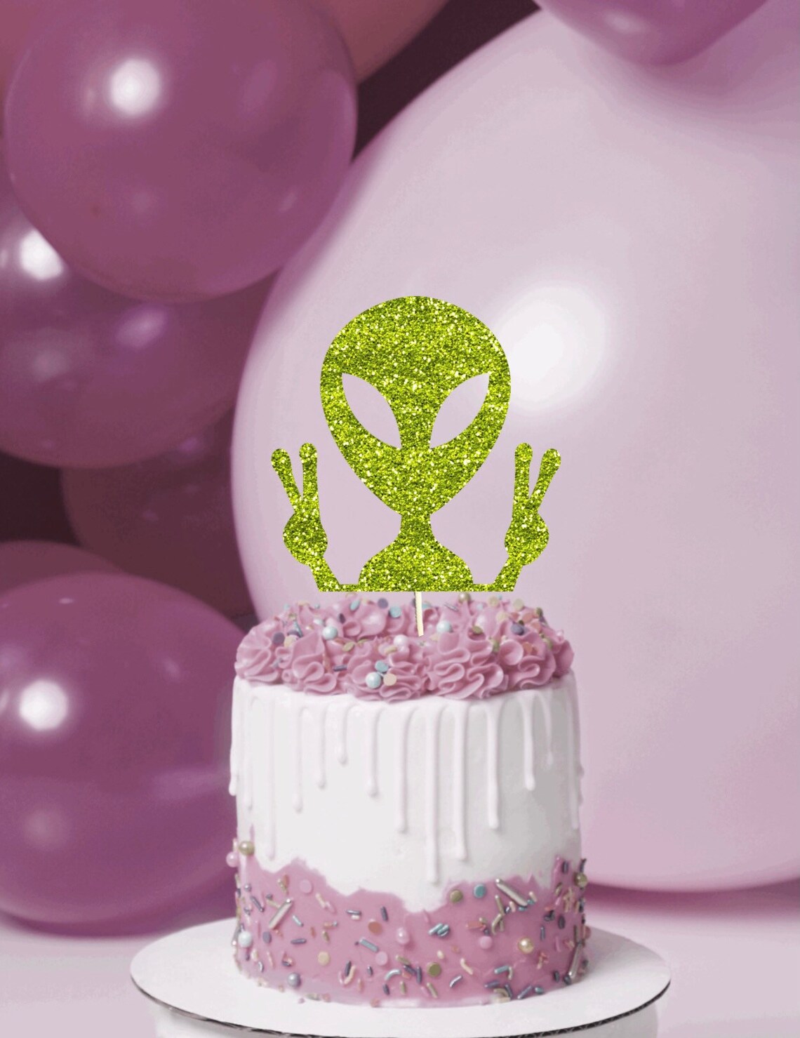 Alien Cake Topper Glitter Alien Cake Topper Alien Party - Etsy