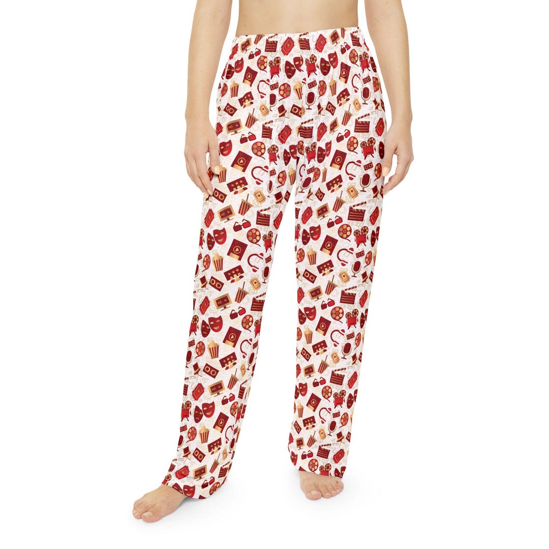 Womens Movie Night Pajama Pants Cozy Lounge Sleep Pants Snacks Print - Etsy