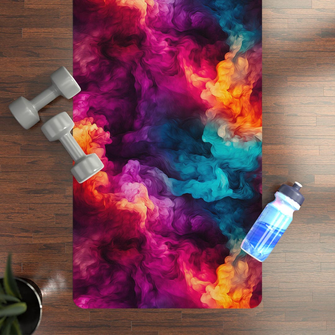 Yoga Mat, Dark Rainbow Smoke Pattern Exercise Mat Fitness Gift ...