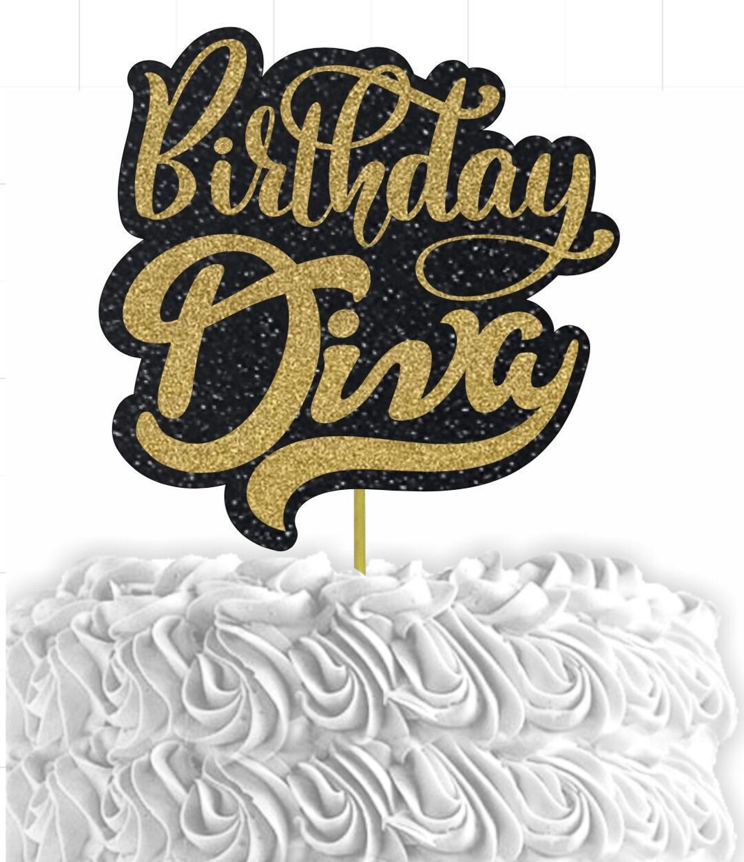 Gold Glitter Birthday Diva Cake Topper, Glam Party Decor - Etsy