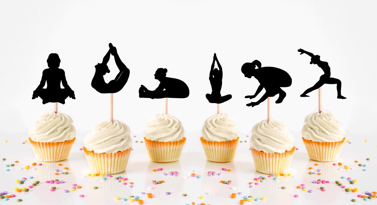 Yoga Positions Cupcake Toppers, Yoga Cupcake Toppers, Yoga Silhouettes ...