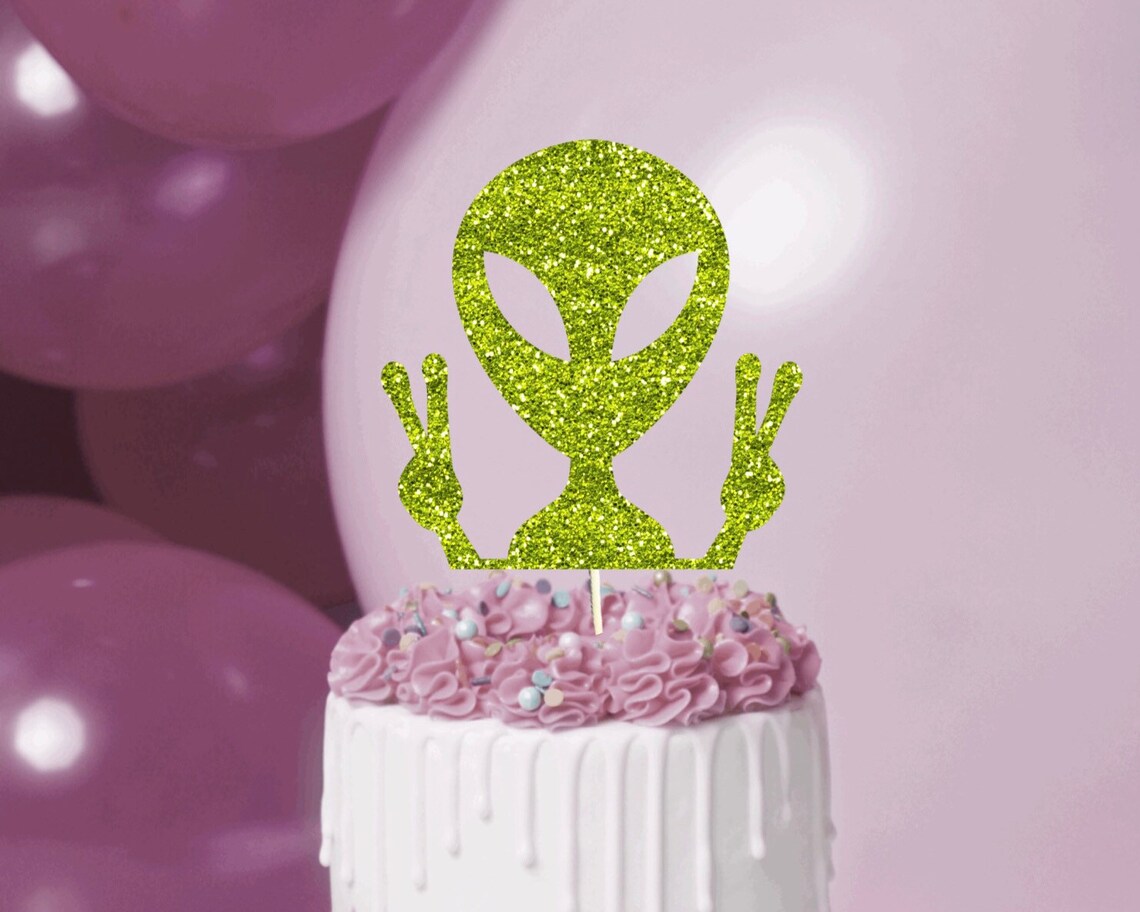 Alien Cake Topper Glitter Alien Cake Topper Alien Party - Etsy