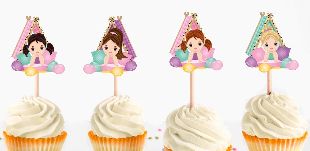 Slumber Party Cupcake Toppers, Variety of Hair Colors - Etsy