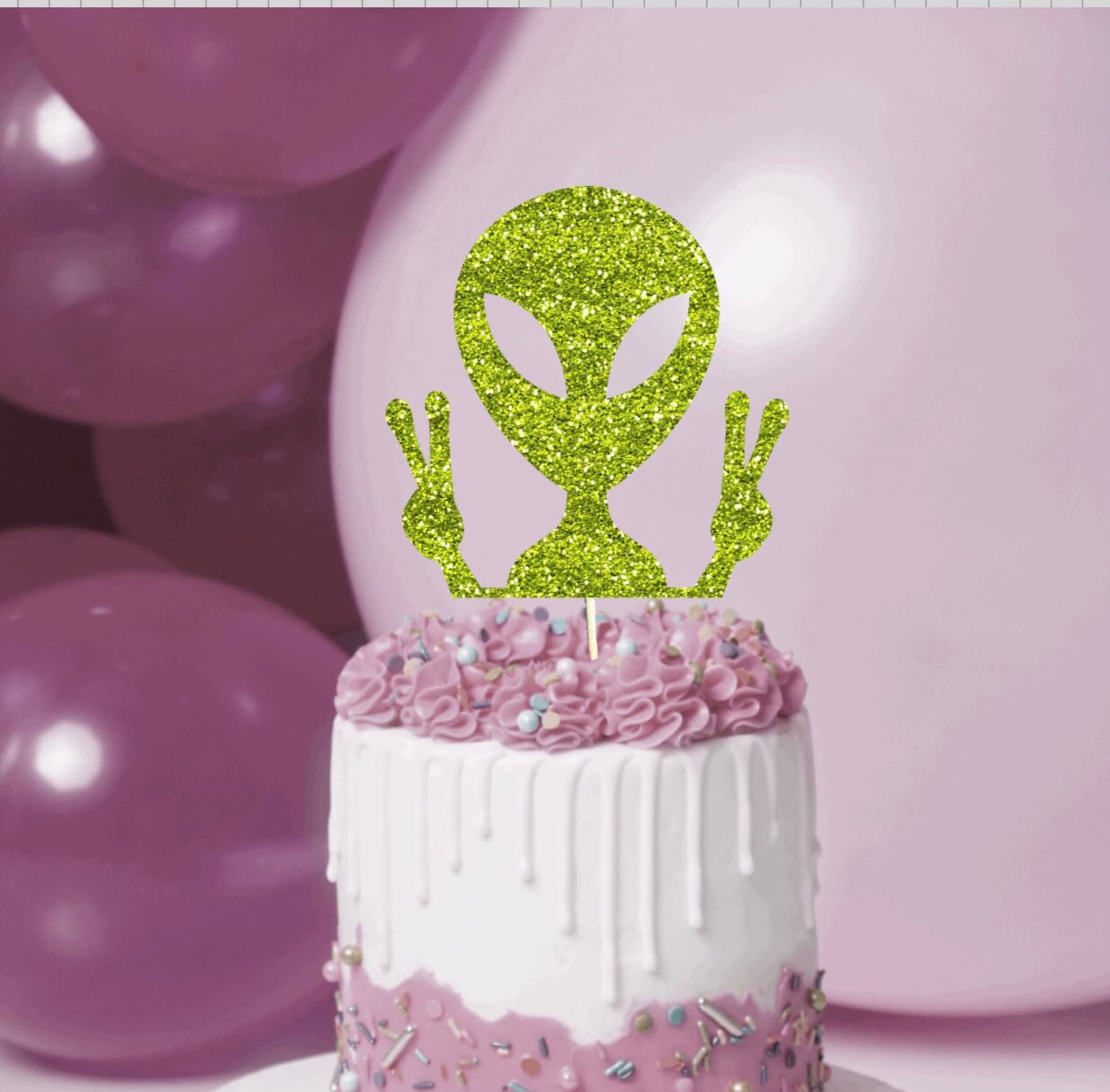 Alien Cake Topper Glitter Alien Cake Topper Alien Party - Etsy