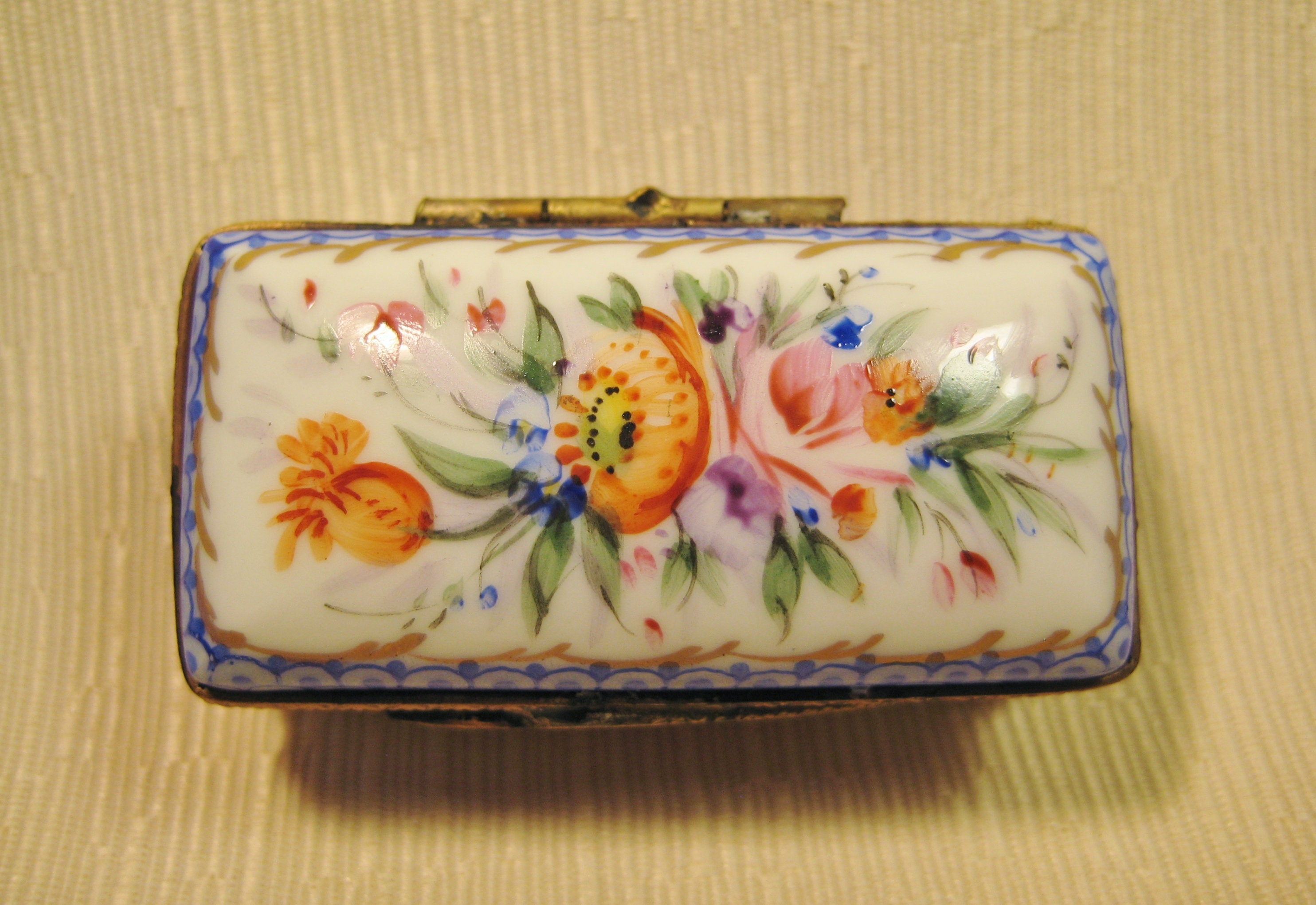Limoges Porcelain Box in Miniature. Hand Painted. Small Stamps. Blue ...