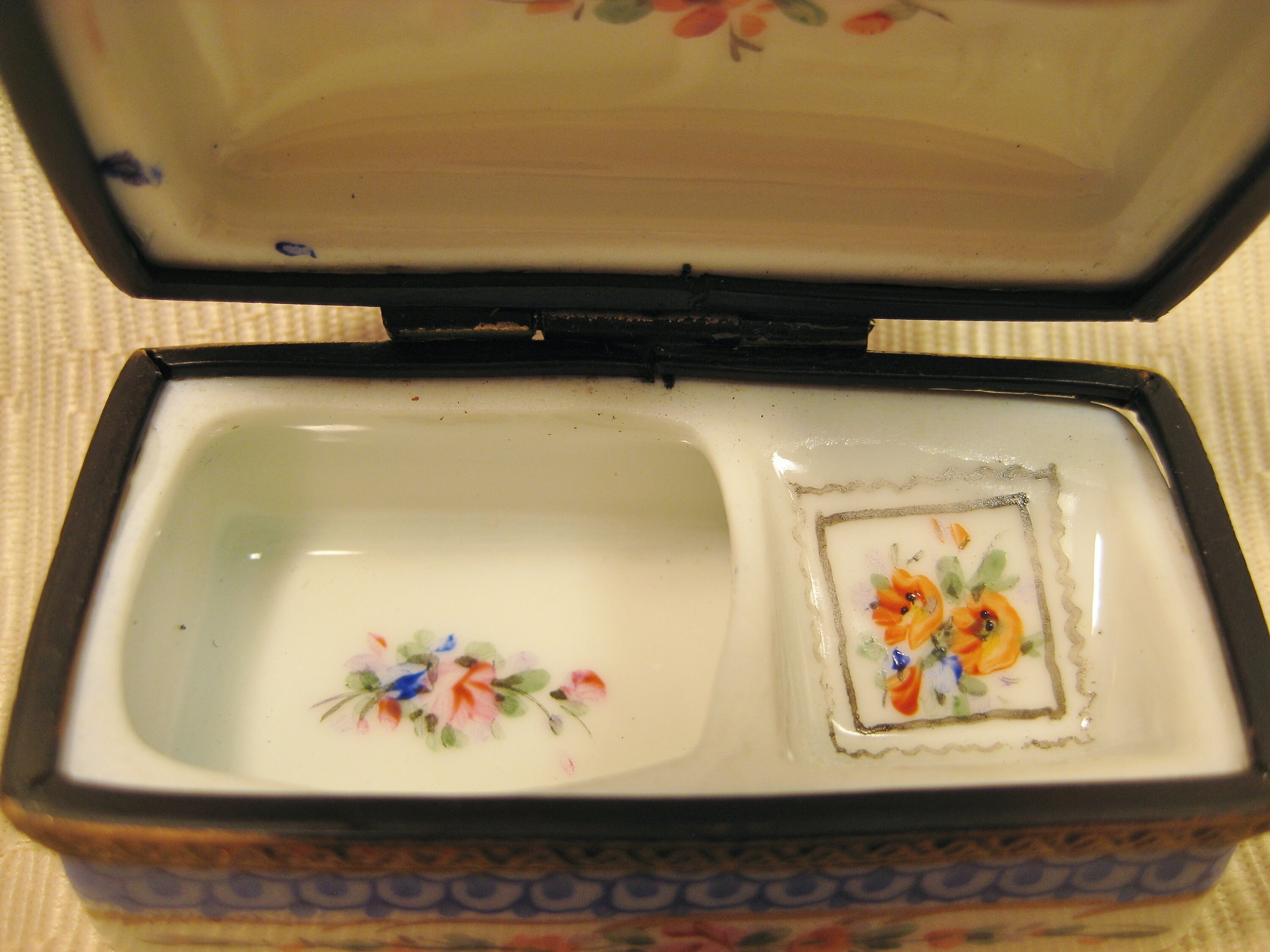 Limoges Porcelain Box in Miniature. Hand Painted. Small Stamps. Blue ...