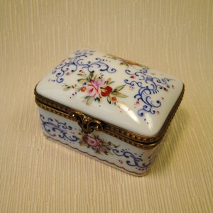 Limoges Porcelain Box in Miniature. Hand Painted. Small Rectangle. Blue ...