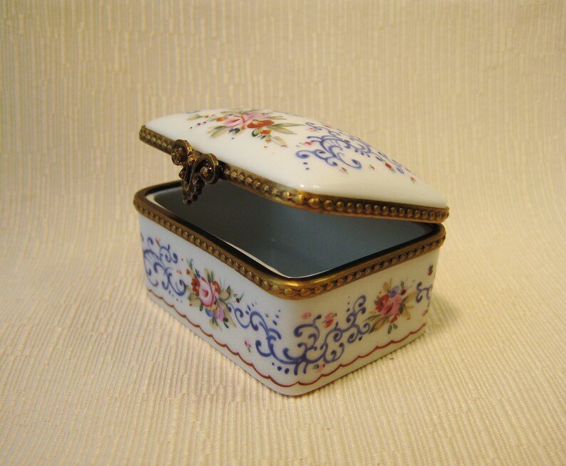 Limoges Porcelain Box in Miniature. Hand Painted. Small Rectangle. Blue ...