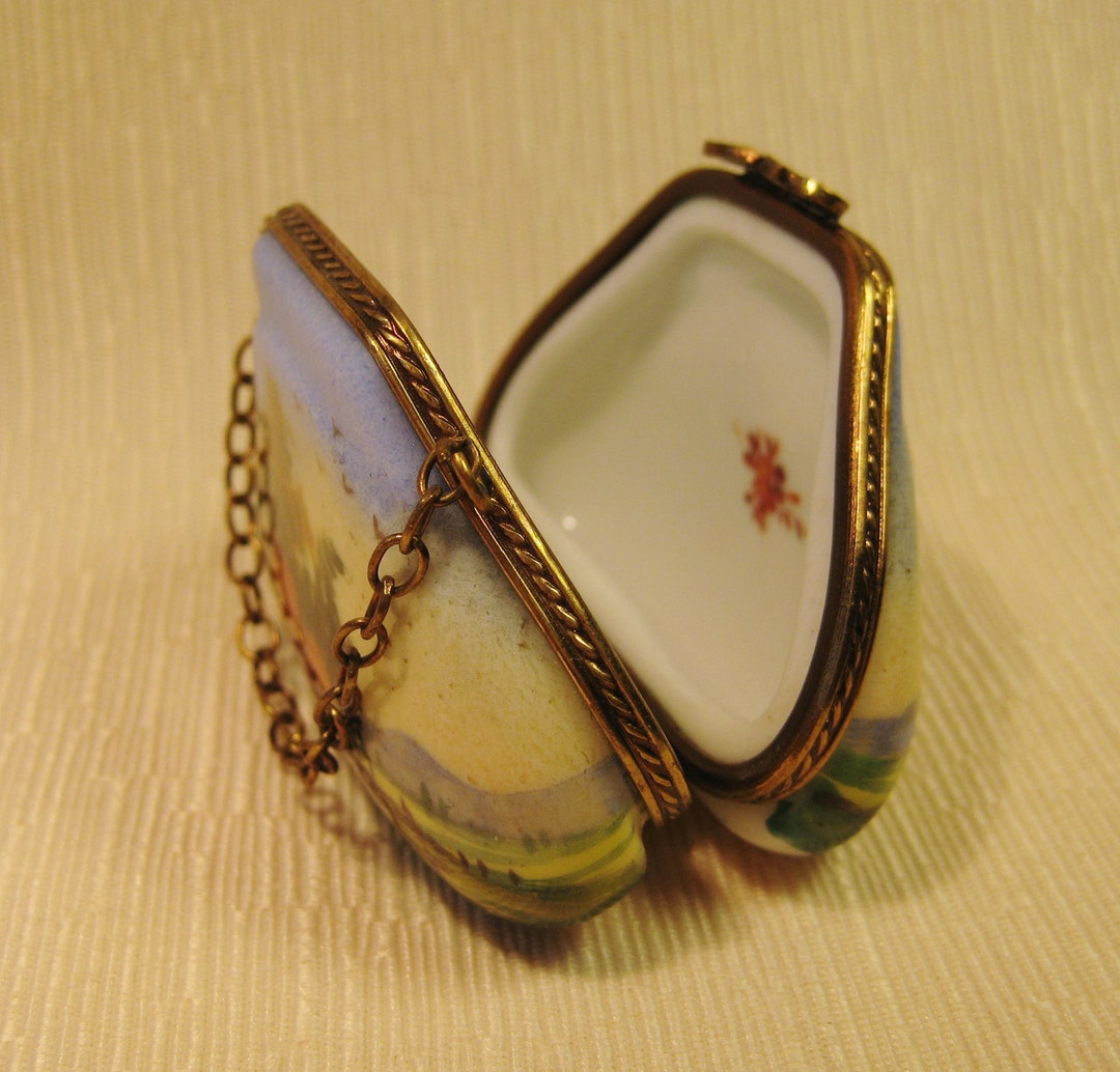 Limoges Porcelain Box in Miniature. Hand Painted. Handbag. Landscape ...