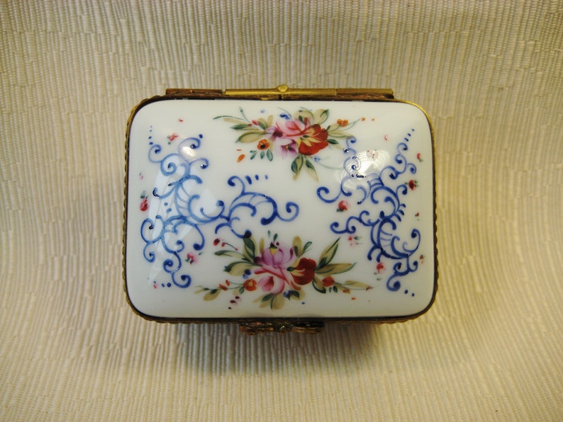Limoges Porcelain Box in Miniature. Hand Painted. Small Rectangle. Blue ...
