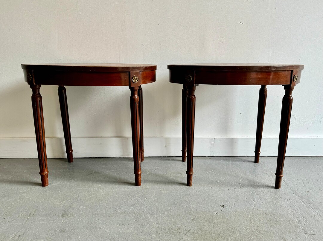 Pair of Vintage Oval Side Tables - Etsy