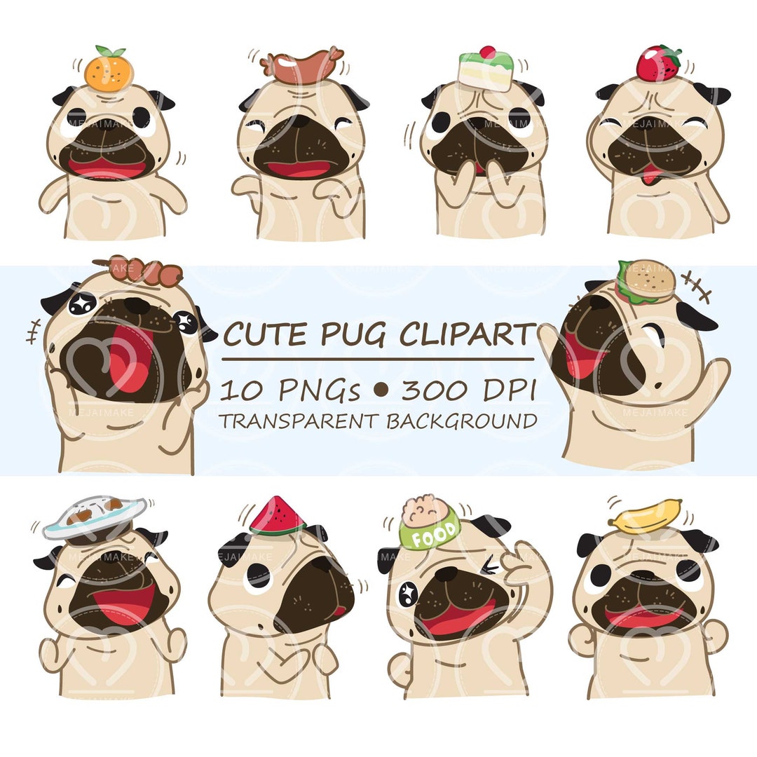 Instant Download. 10 Pug Clipart Bundle. Cute Pug Clipart. Clipart PNG ...
