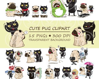 Instant Download. 10 Pug Clipart Bundle. Cute Pug Clipart. Clipart PNG ...