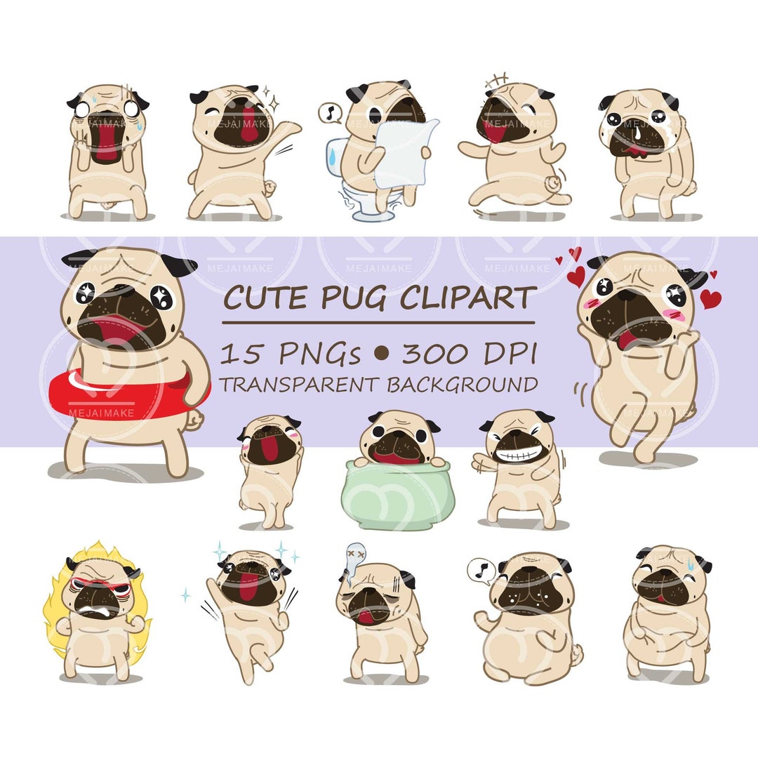 Instant Download. 15 Pug Clipart Bundle. Cute Pug Clipart. Clipart PNG ...