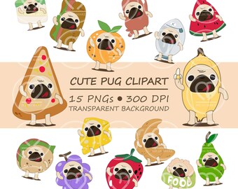 Instant Download. 10 Pug Clipart Bundle. Cute Pug Clipart. Clipart PNG ...