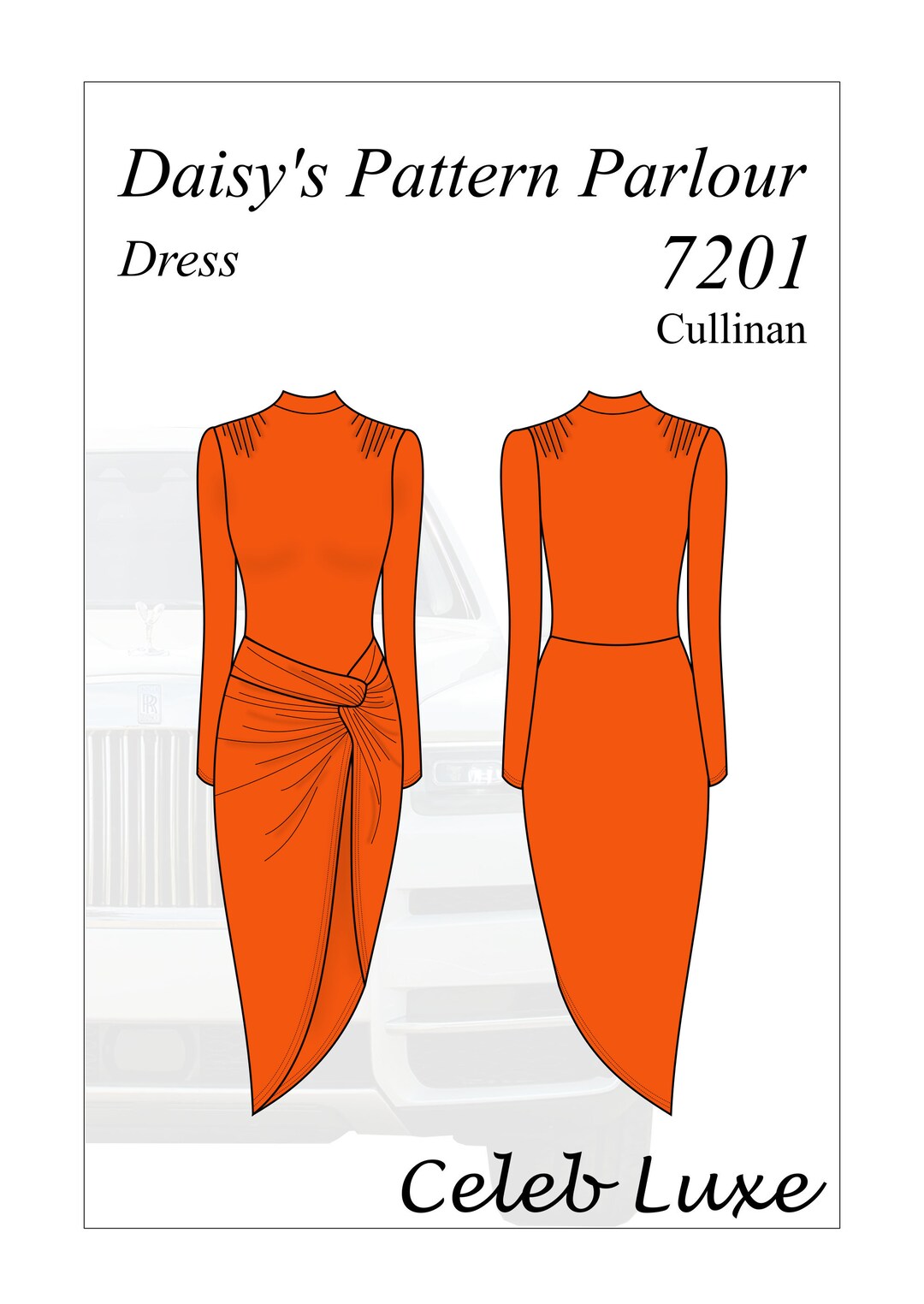 7201 Ruched Dress SEWING PATTERN Celeb Luxe Twist Drape Thigh Split ...