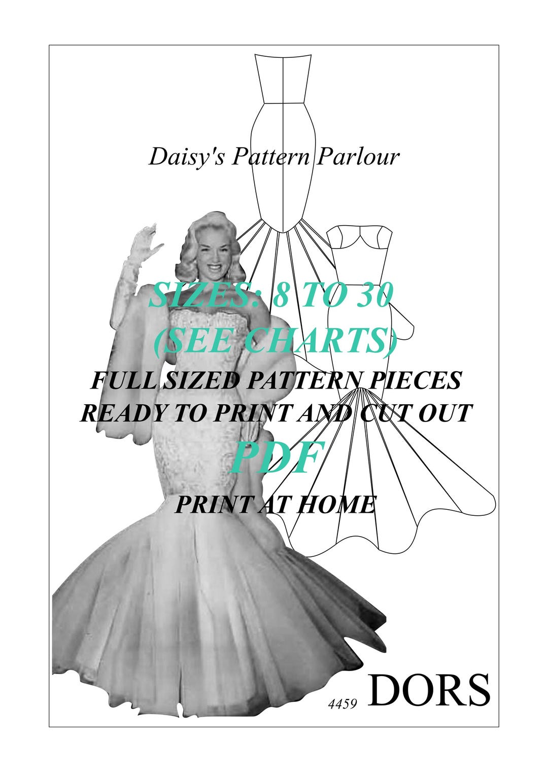 4459 PDF Diana Dors Sewing Pattern Mermaid Dress Peplum Sizes 8 to 30 ...