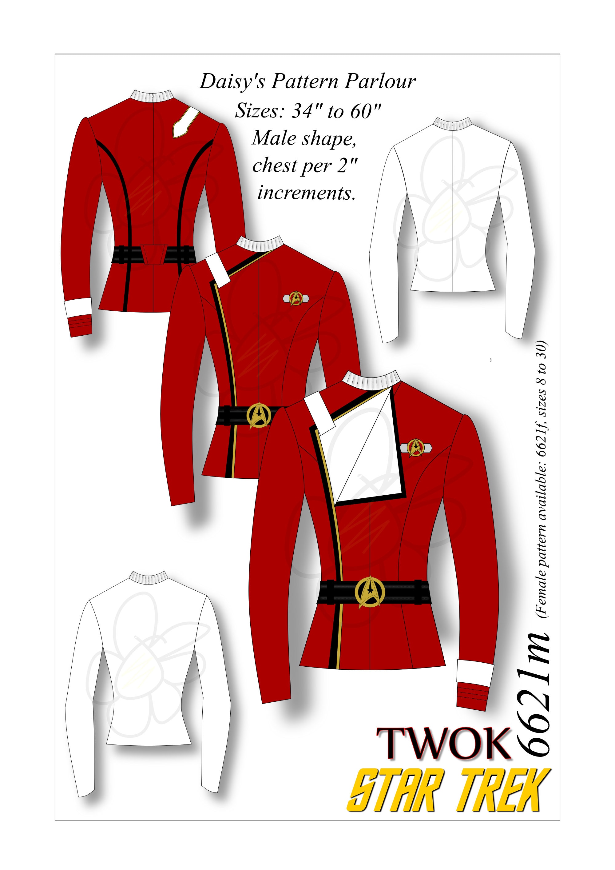 6621m Male Shape PDF Star Trek Sewing Pattern TOS Captain Tunic Uniform ...