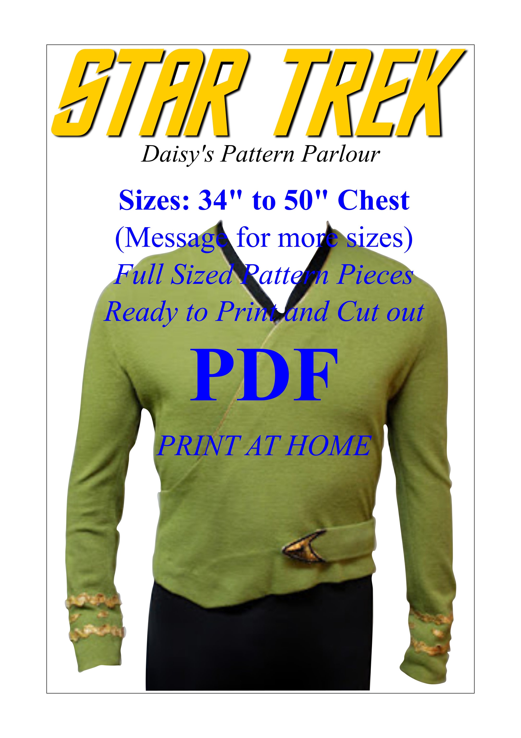 0215 Male Shape PDF Star Trek Sewing Pattern TOS Captain Tunic Uniform ...