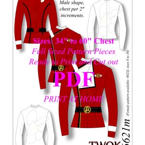 6621m Male Shape PDF Star Trek Sewing Pattern TOS Captain Tunic Uniform ...