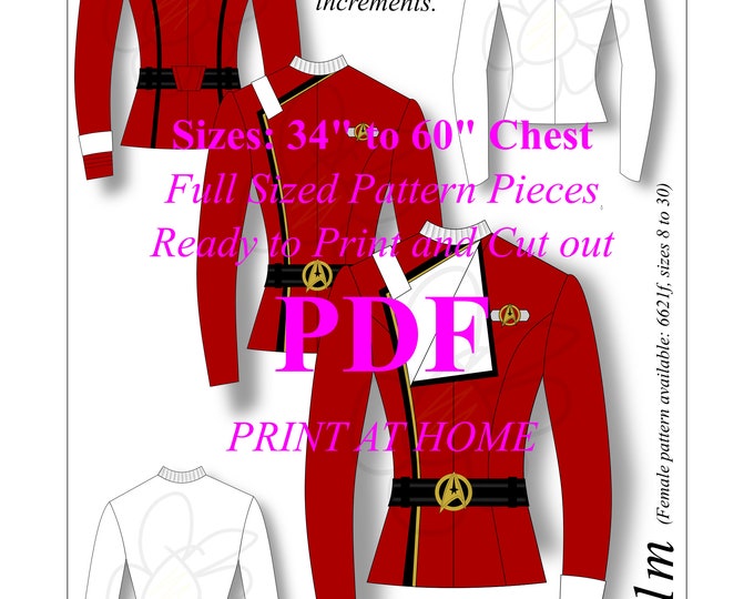 6621f Female Shape PDF Star Trek Sewing Pattern TOS Captain Tunic ...