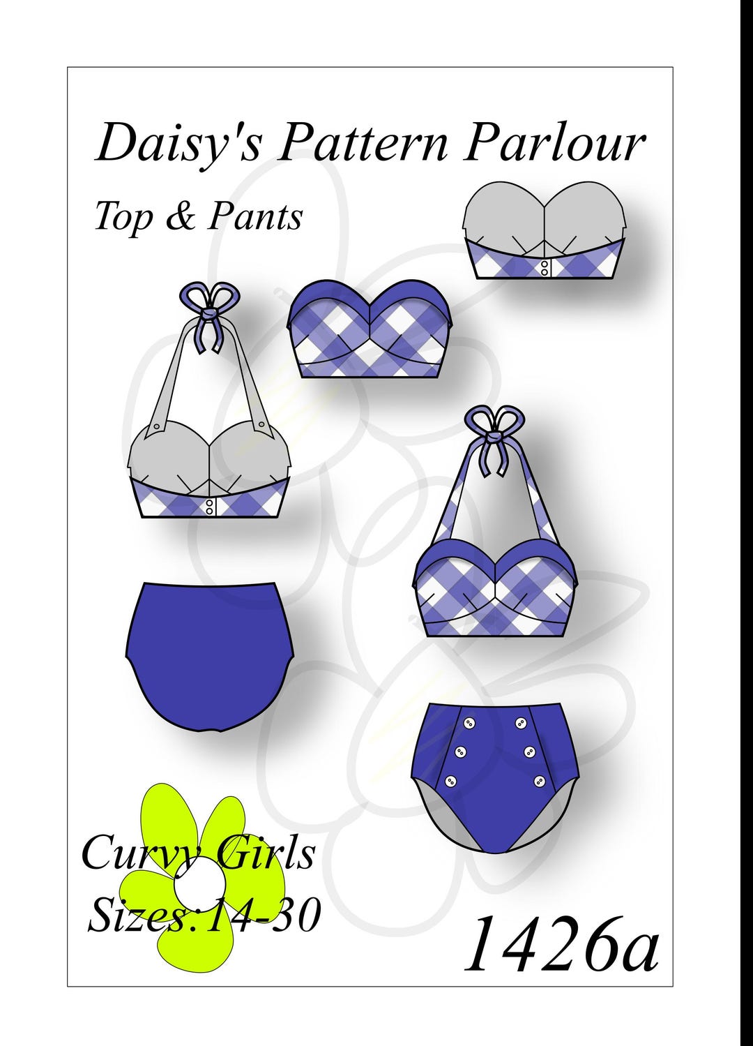 1426a PDF 1950s Vintage Style Bikini Bra Top High Waist Bib Pants Curvy ...