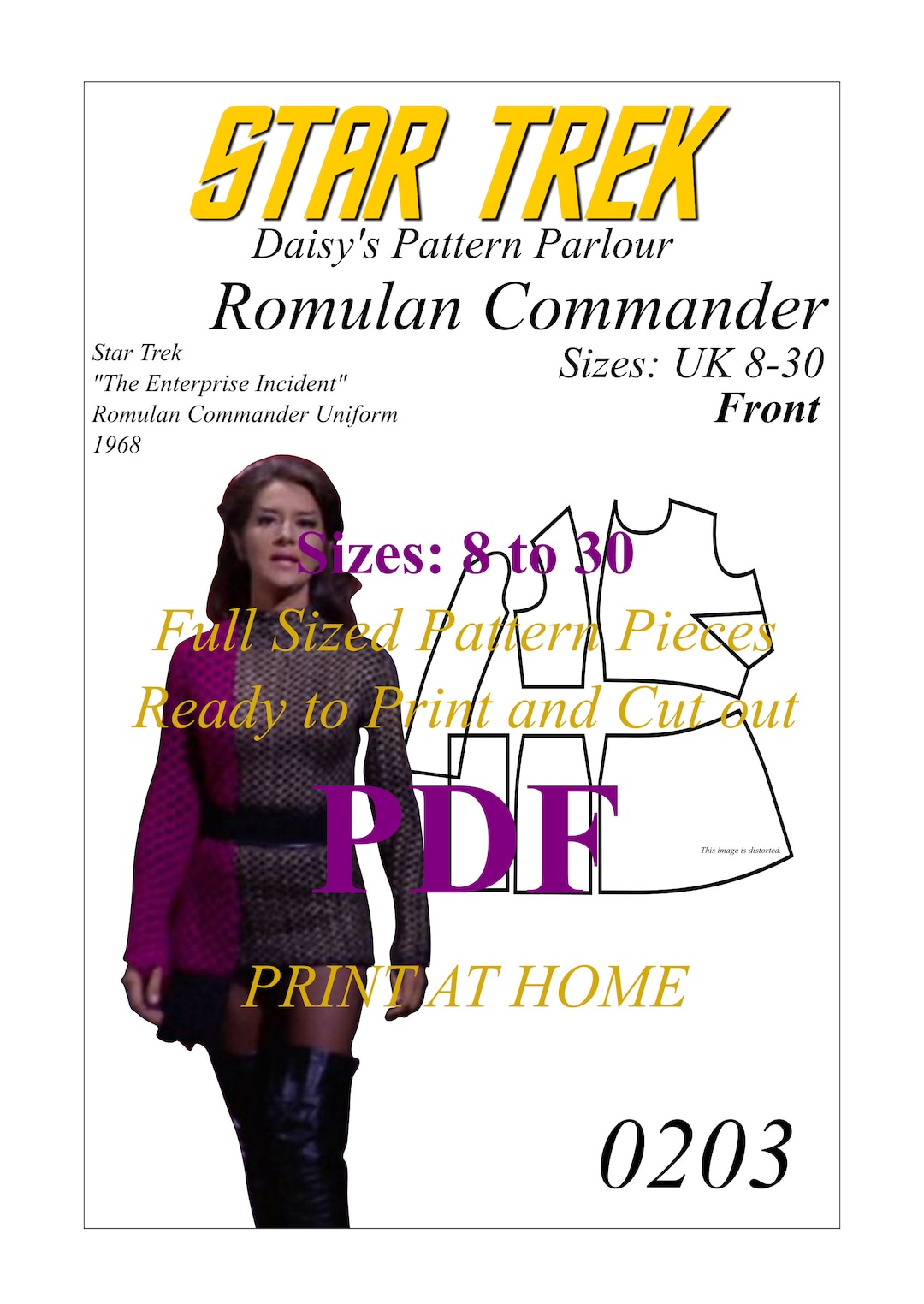 0203 PDF Star Trek Sewing Pattern TOS Romulan Commander Uniform Cosplay ...