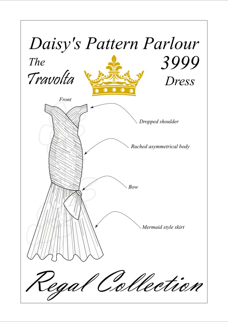 Sewing Pattern Princess Diana Travolta Dress Mermaid Evening Gown Retro ...