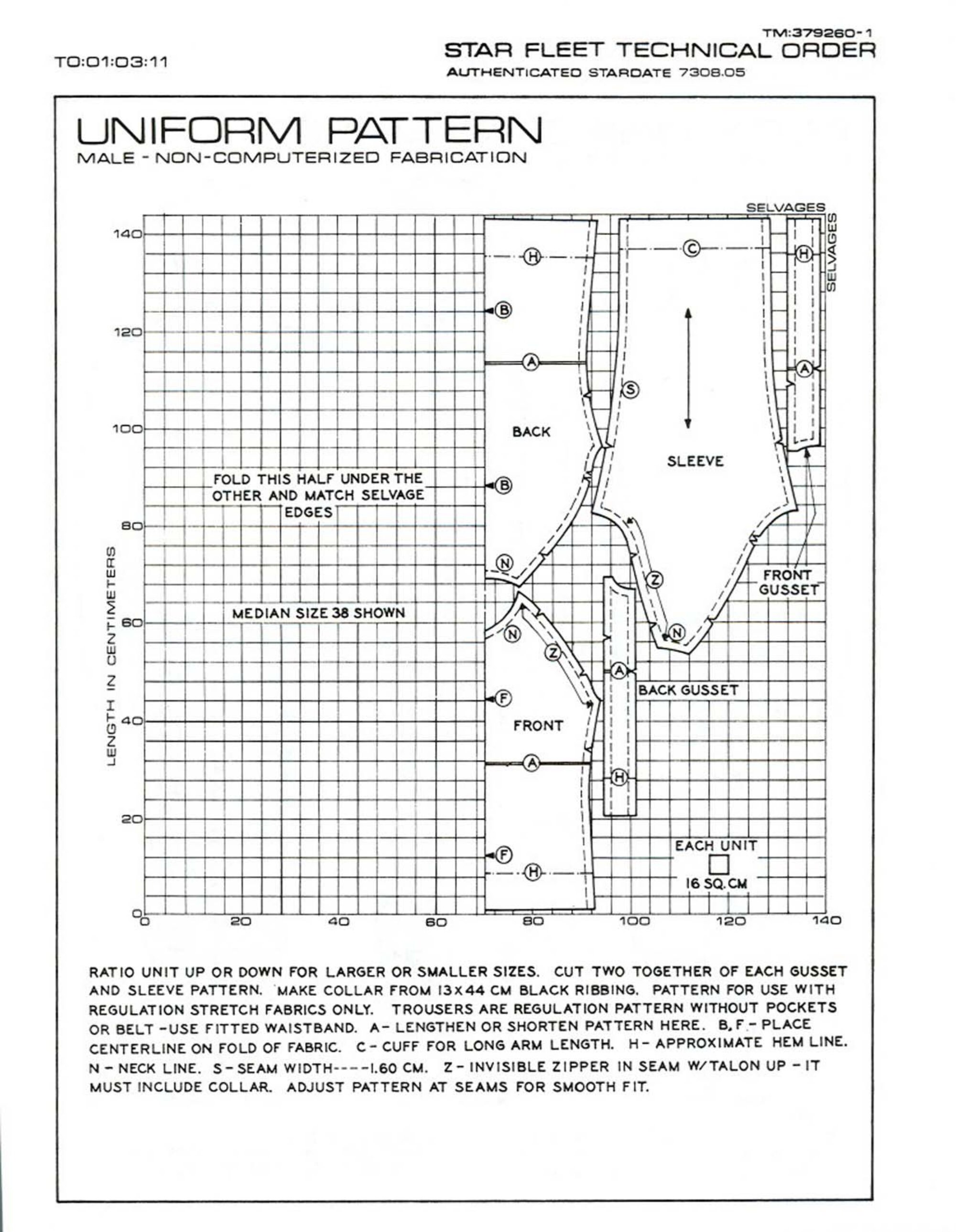 Star Trek Male Duty Size 38 TOP Only PDF Sewing Pattern TOS Eng ...