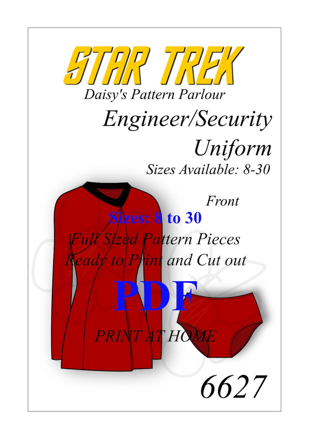 6627 PDF Star Trek Sewing Pattern TOS Eng Security Dress Uniform ...