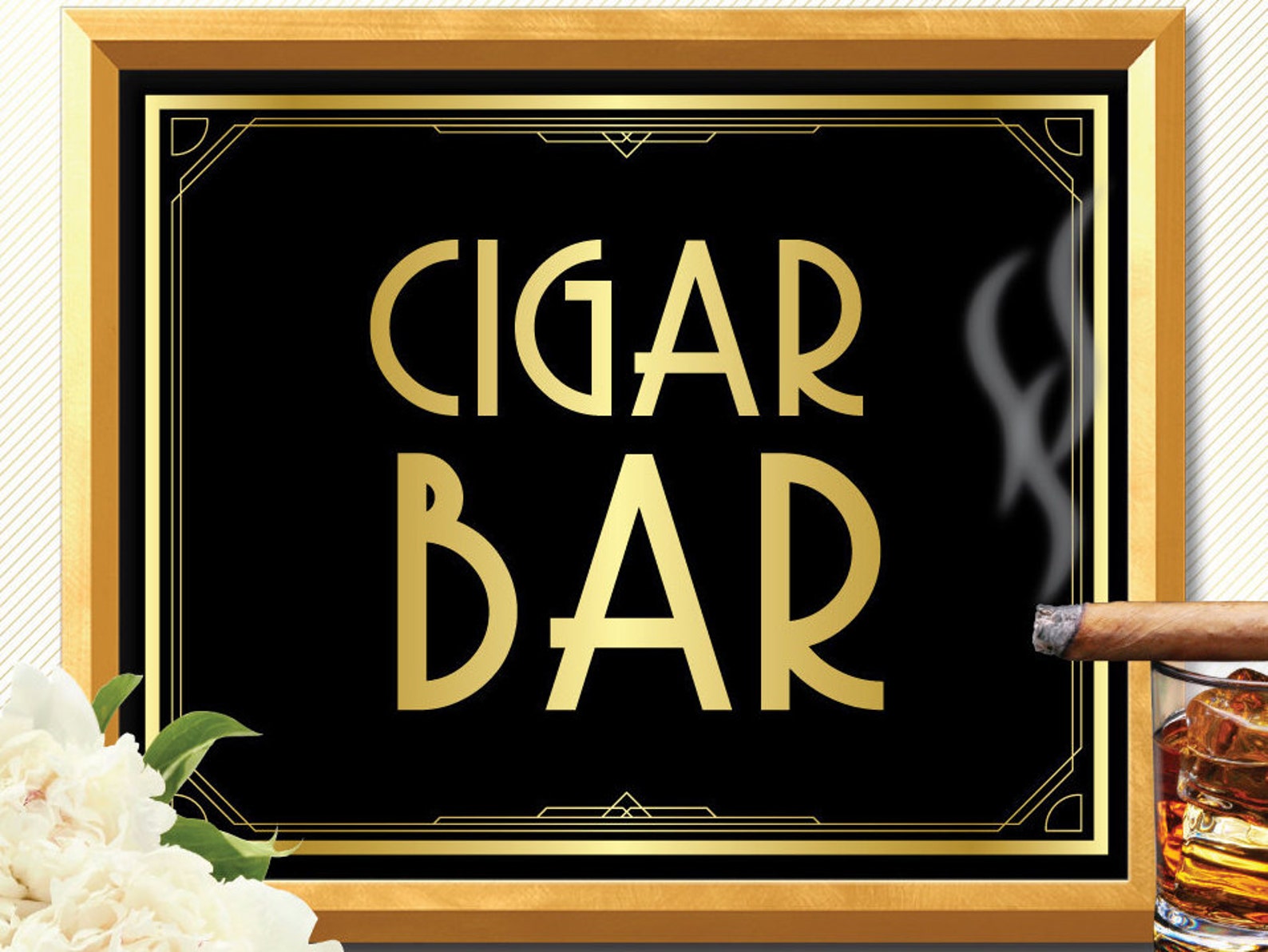 CIGAR BAR SIGN, Cigar Bar, Great Gatsby Decorations, Cigar Bar Signage ...