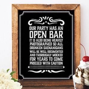 Open Bar Sign Party Sign Chalkboard Wedding Signs Decorations - Etsy
