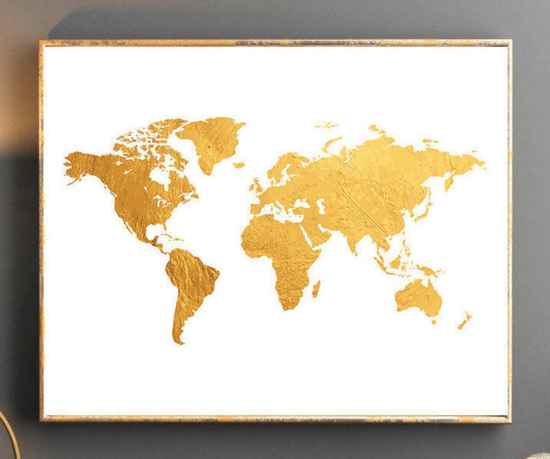 Gold World Map World Map Wall Art Gold World Map Poster Golden World ...