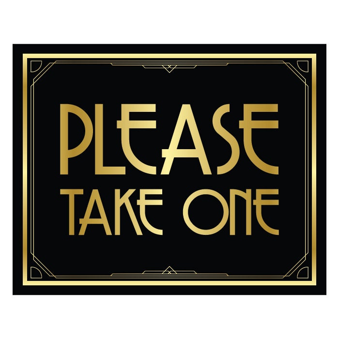 PLEASE TAKE ONE Sign, Art Deco Please Take One Sign, Great Gatsby ...