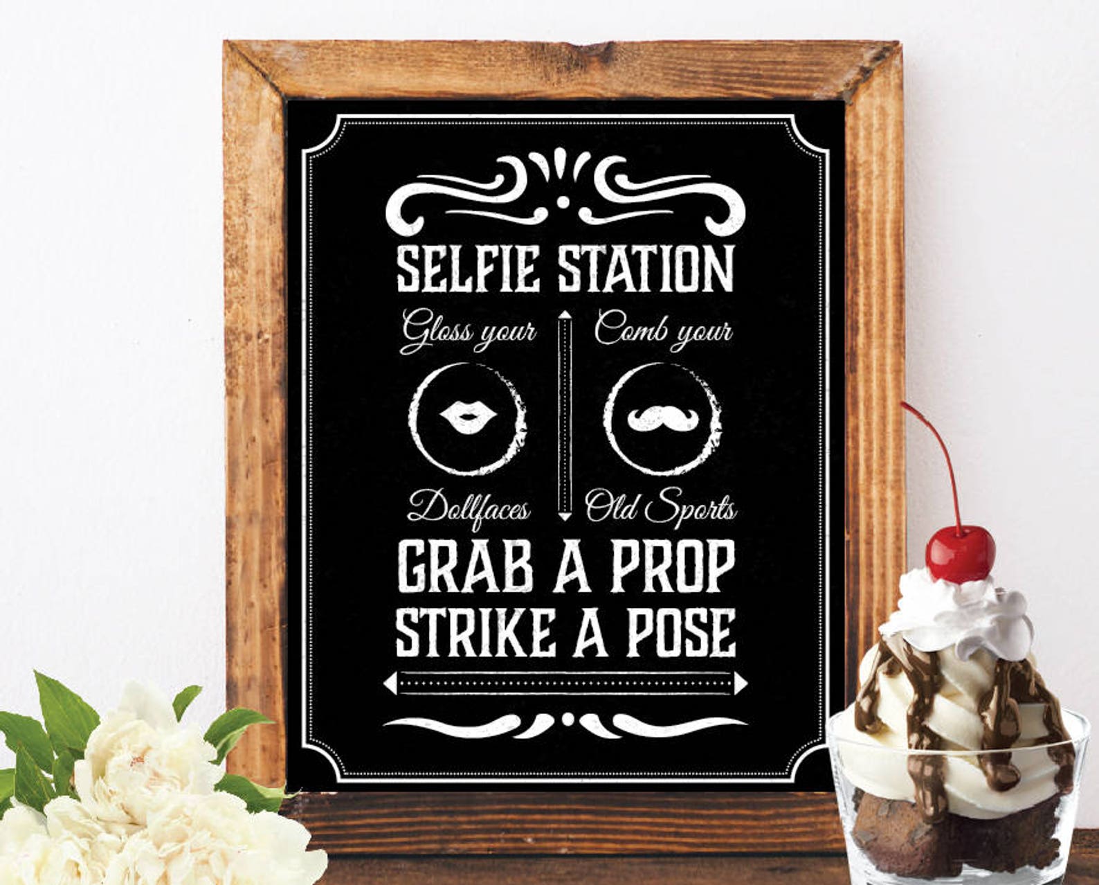 Photo Booth Selfie Station Sign Grab a Prop and Strike a Pose Sign Art ...