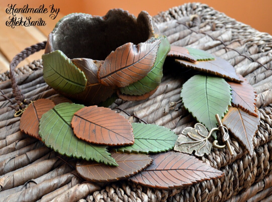 Fall Leaf Jewelry Polymer Clay Jewelry Leaf Necklace Leaf Bangle Green ...