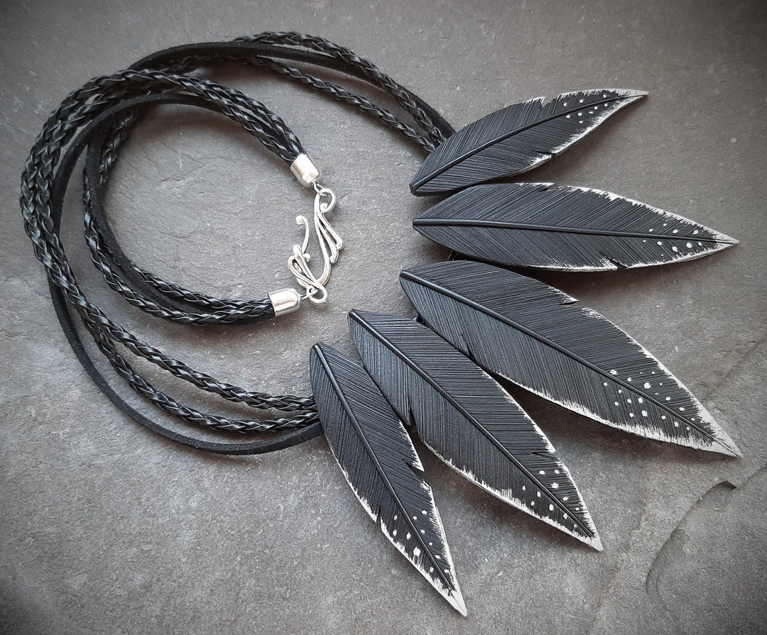 Black Raven Feather Gothic Necklace: Large Statement Polymer Clay ...